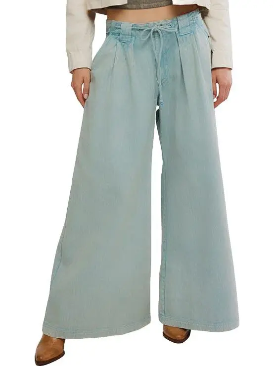 Free People Julien Wide Leg Chino Pants - Pearl Blue