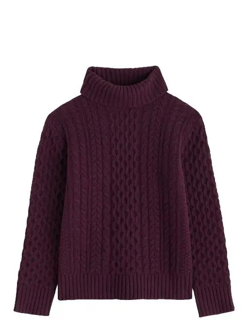SEASALT CORNWALL Cable Turtleneck Merino Wool Sweater - Knit Melange Dark Hellebore