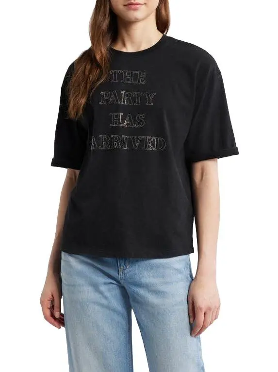 Hugo Boss Evi Rhinestone Embellished Cotton Graphic T-shirt - Black