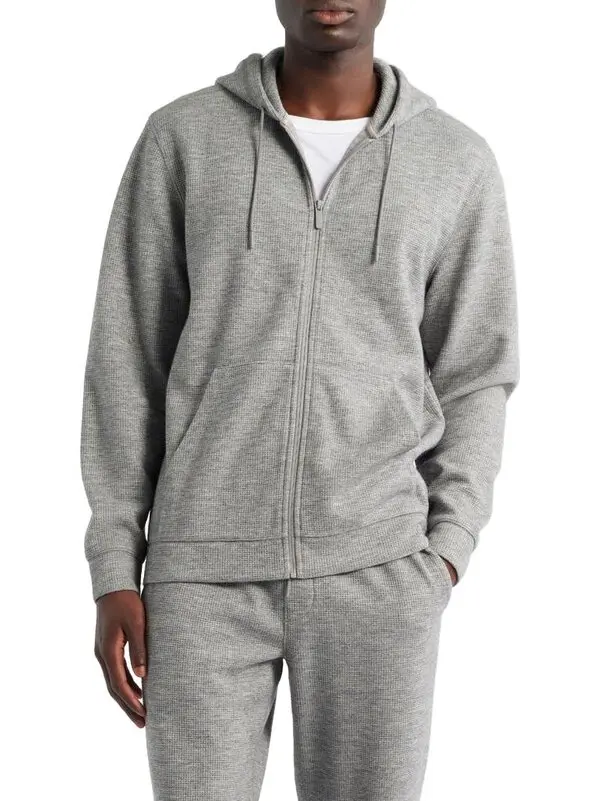 Zella Waffle Knit Zip-up Hoodie - Grey Heather
