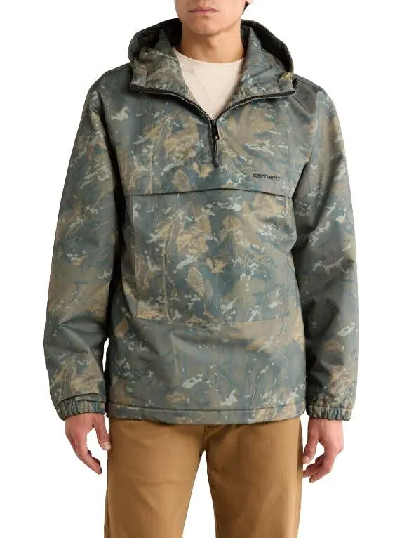 Carhartt Work In Progress Water Repellent Hooded Windbreaker Pullover - Camo Combi Green/black