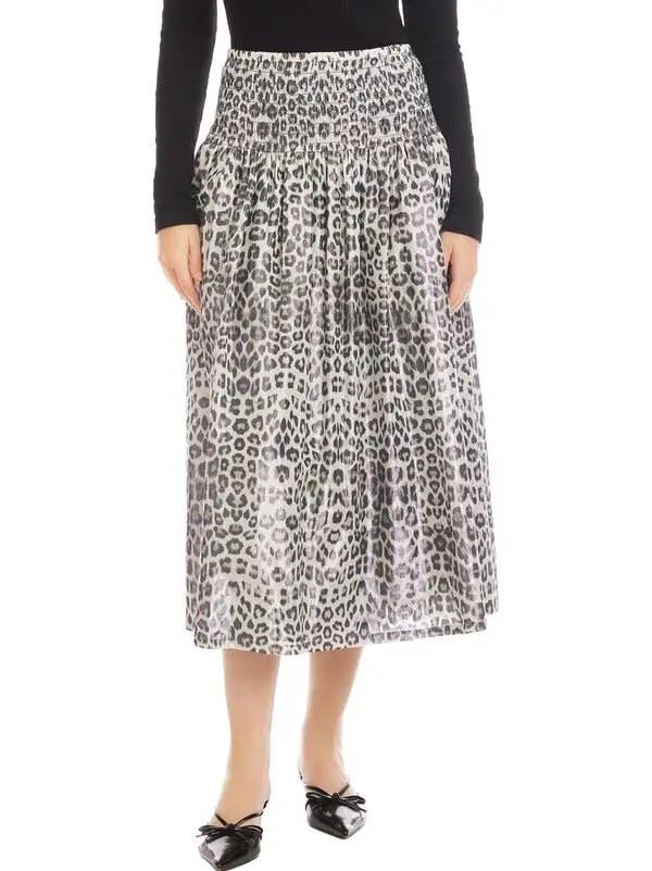 Fifteen Twenty Printed Smock Waist Midi Skirt - Leopard
