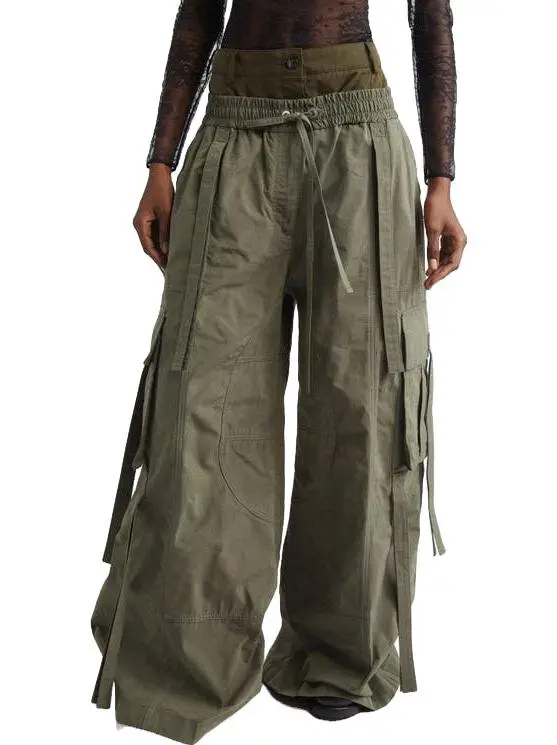 Dolce & Gabbana Waxed Faille Wide Leg Cargo Pants - Grigio-verde