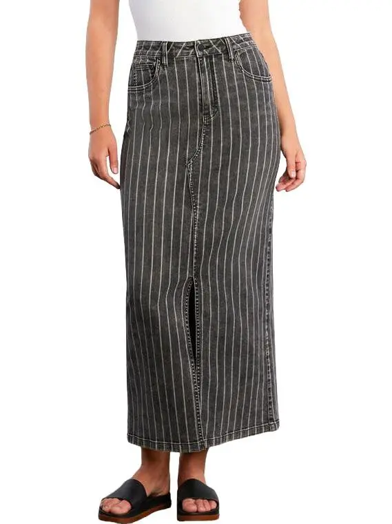 WASH LAB DENIM Julia Stripe Denim Maxi Skirt - Grey Denim Stripe
