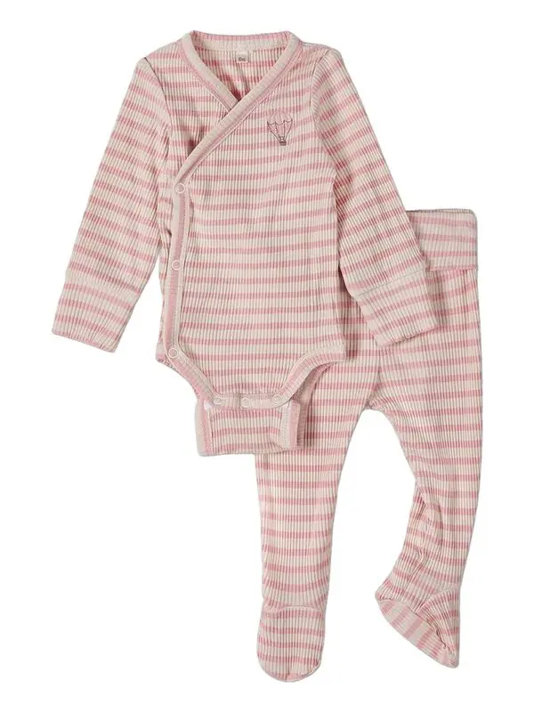MINIMOI Striped Modal Blend Bodysuit Set - Pink
