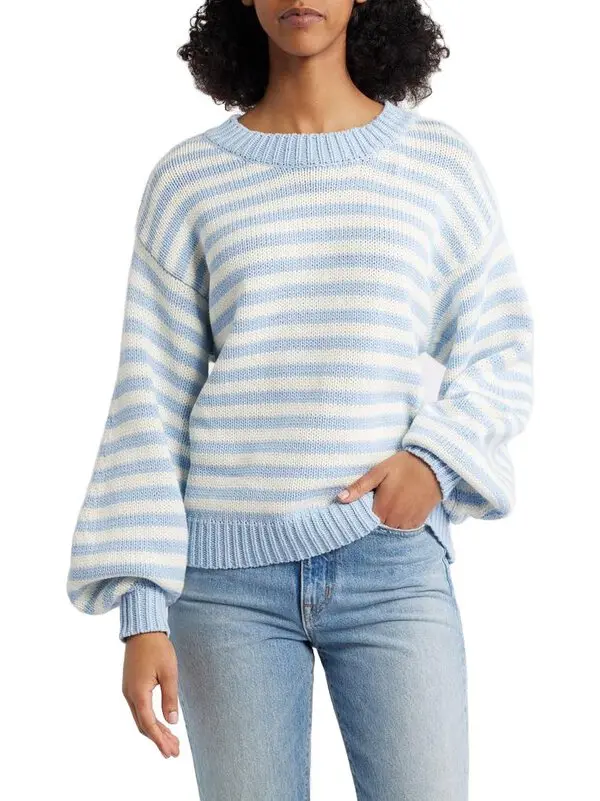 Princess Polly Harmony Balloon Sleeve Cotton-blend Sweater - Blue/white Stripe