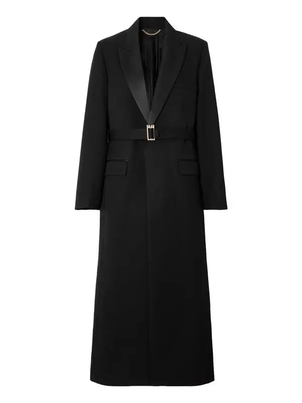 Victoria Beckham Satin-trimmed Twill Belted Coat - Black