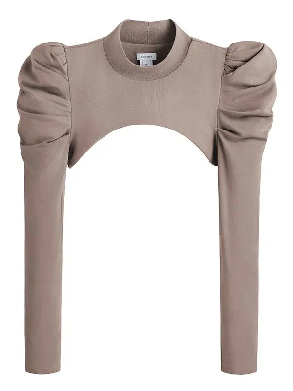 Cuyana French Terry Puff Sleevelette Top - Mushroom