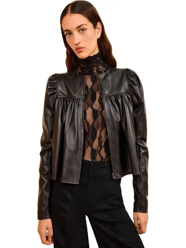 Ulla Johnson Leather Zip Up Jacket With Puffed Sleeves - Noir