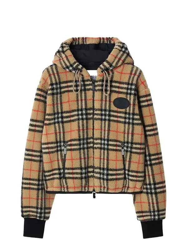 Burberry Check Teddy Fleece Zip Hoodie - Sand Ip Ch