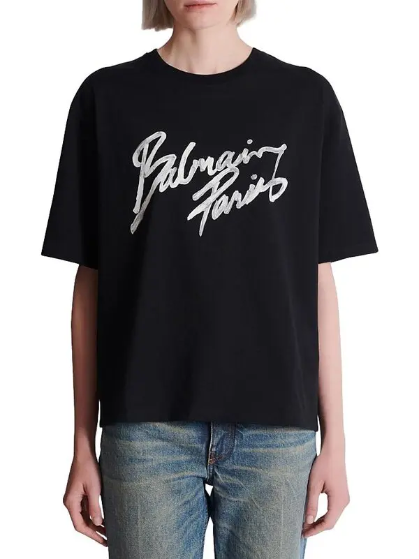 Balmain Boxy T-shirt With Paris Brush Print - Black