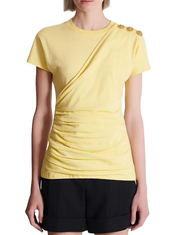 Balmain Draped T-shirt With Buttons - Yellow
