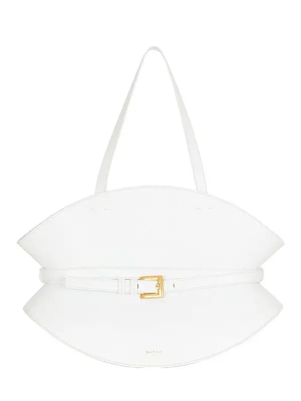 Balmain Medium Shuffle Bag In Calfskin Leather - White