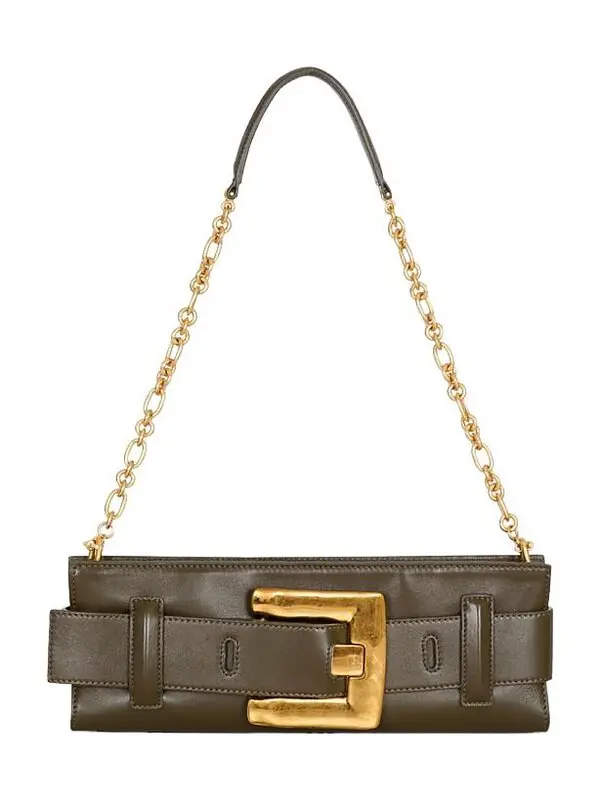 Balmain Anthem Calfskin Leather Clutch - Khaki