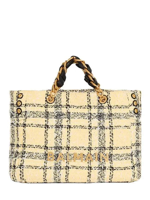 Balmain Plaid Tweed 1945 Tote - Yellow