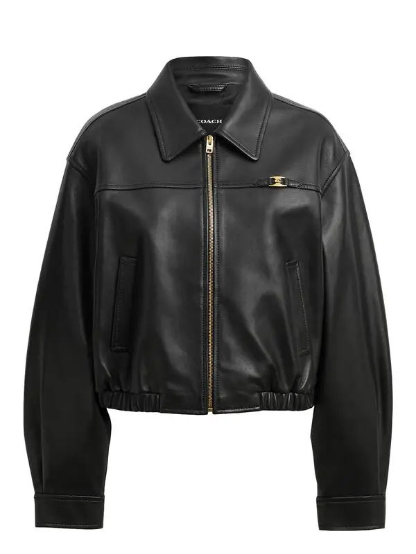 Coach Heritage C Cropped Blouson Leather Jacket - Black