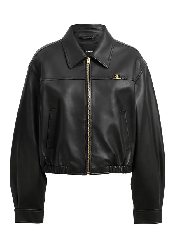 COACH Heritage C Cropped Blouson Leather Jacket - Black