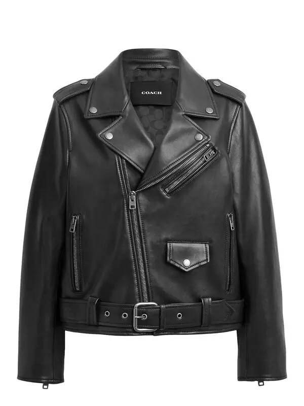 COACH Belted Leather Moto Jacket With Signature Lining - Black