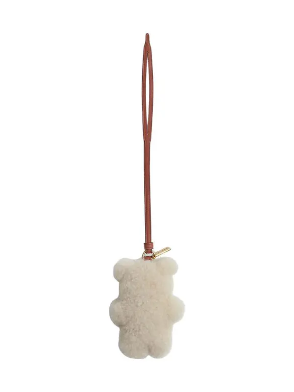 COACH® Bear Puffy Bag Charm In Shearling - Brass/beige