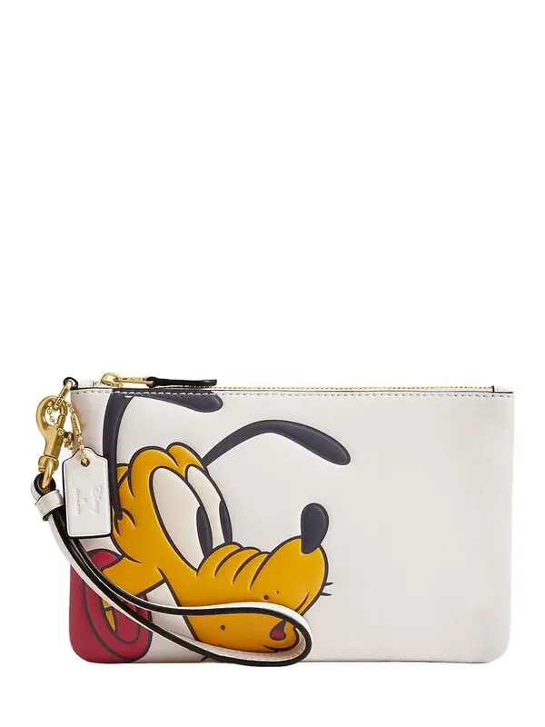 COACH® Disney X Essential Small Wristlet With Pluto - Brass/chalk Multi