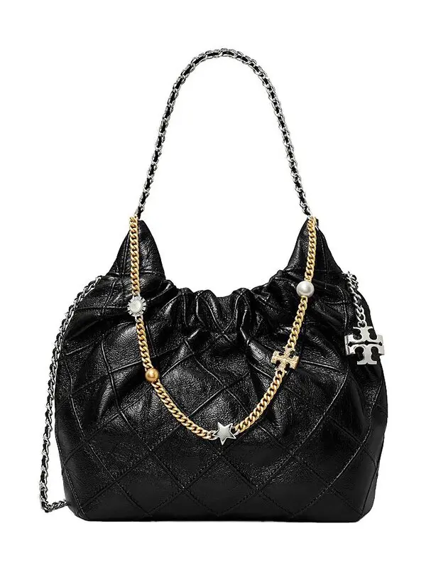 Tory Burch Mini Fleming Hobo Bag - Black Distressed