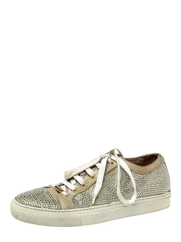 LE SILLA Crystal-embellished Leather Sneakers - Neutrals