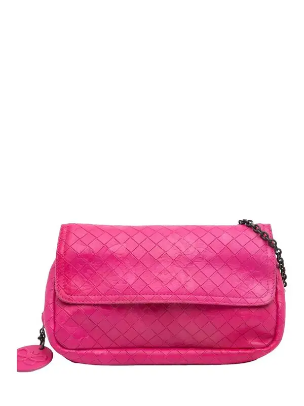 Bottega Veneta 2012-2024 Small Calfskin Intrecciomirage Embossed Butterfly Chain Crossbody Bag - Pink