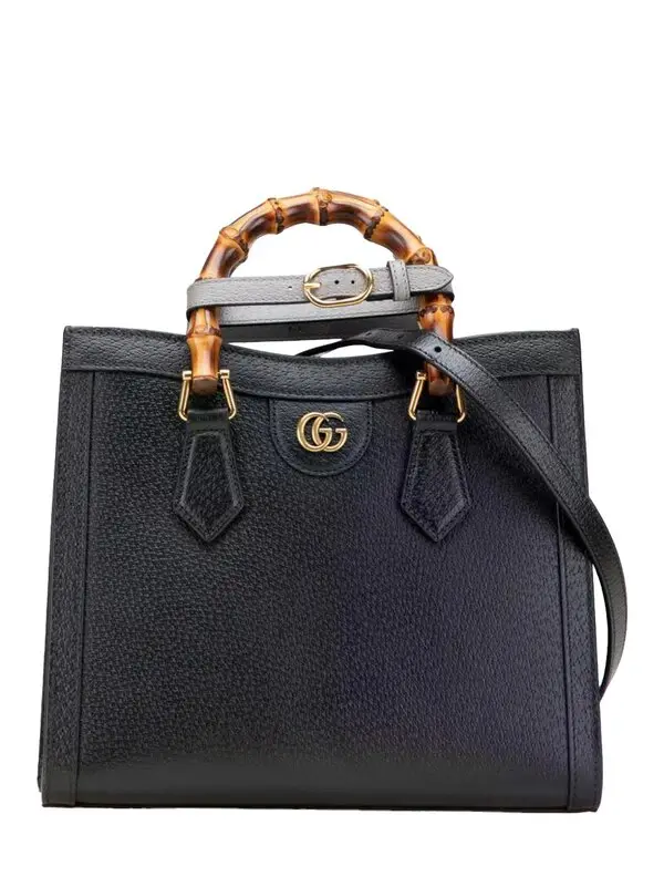 Gucci Small Leather Bamboo Diana Satchel - Black