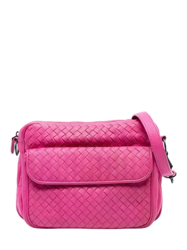 Bottega Veneta 2012-2025 Nappa Intrecciato Front Pocket Messenger Crossbody Bag - Pink