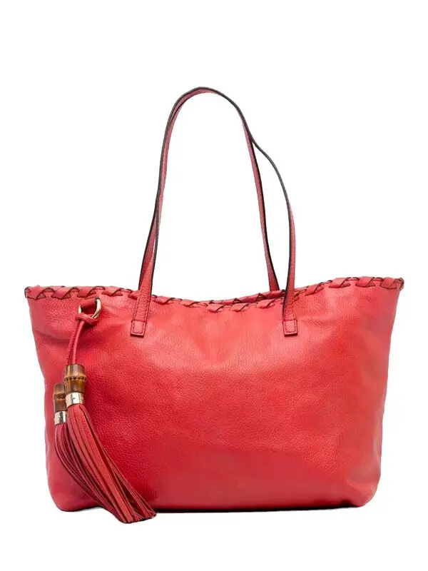Gucci Leather Bamboo Tassel Tote - Red