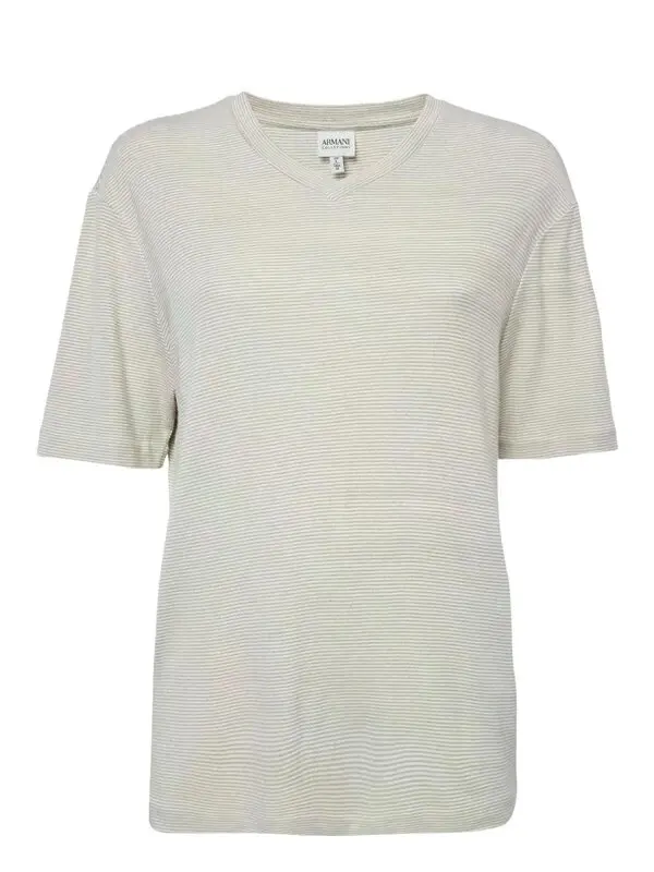 ARMANI Striped V-neck T-shirt - Grey