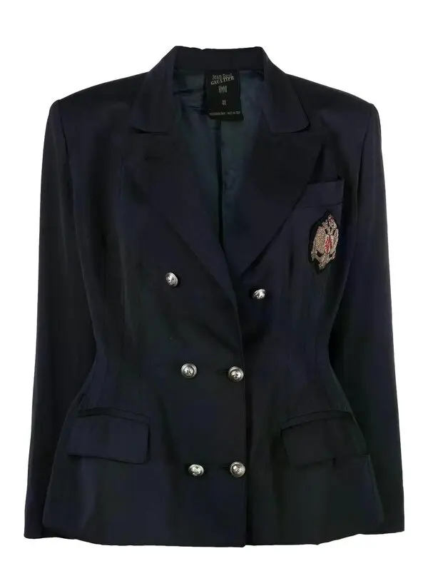 Jean Paul Gaultier 1980s Emblem-patch Double-breasted Jacket - Blue