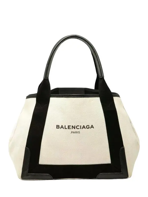 Balenciaga 2016 Navy Cabas S Tote Bag - White