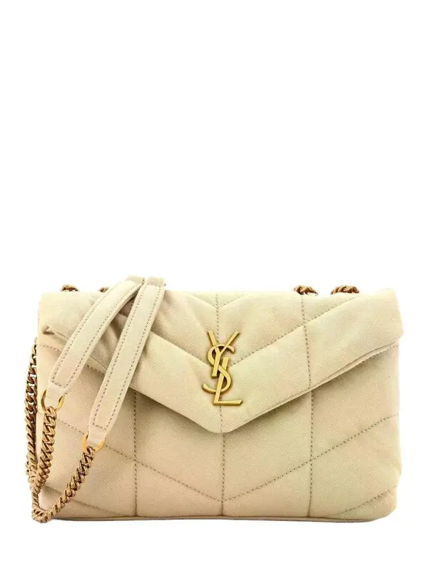 Saint Laurent Loulou Puffer Quilted Canvas Mini Shoulder Bag - Neutrals