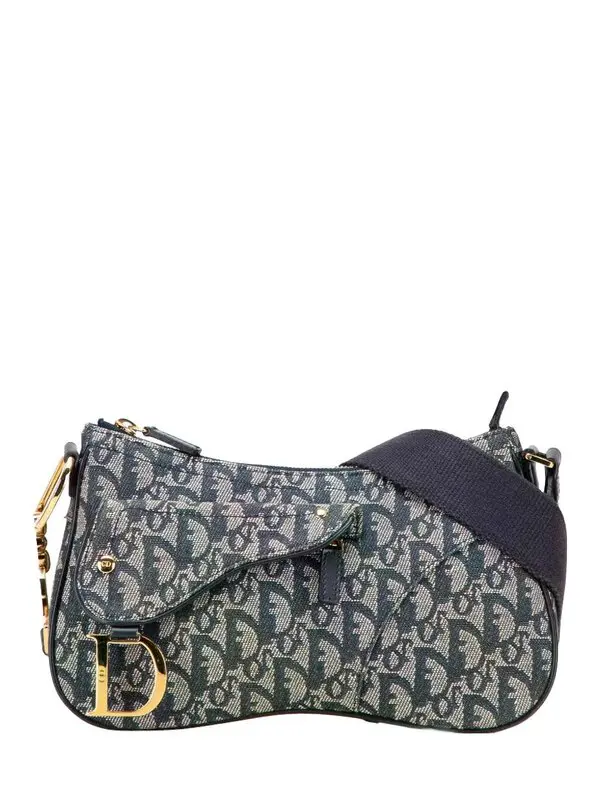 Dior Diorissimo Trotter Canvas Double Saddle Crossbody Bag - Blue