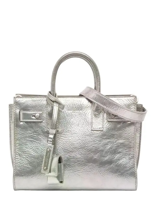 Saint Laurent 2017 Nano Metallic Crinkled Calfskin Supple Sac De Jour Satchel - Silver