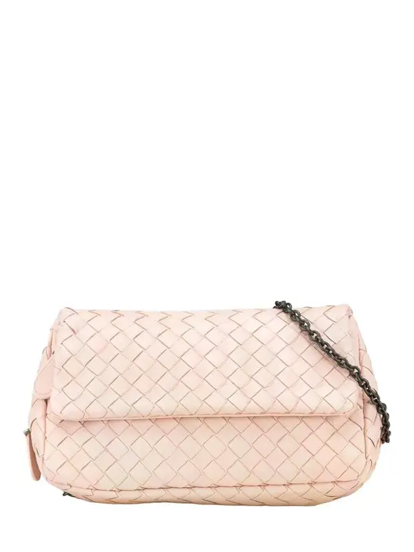 Bottega Veneta 2012-2024 Leather Intrecciato Chain Flap Crossbody Bag - Pink