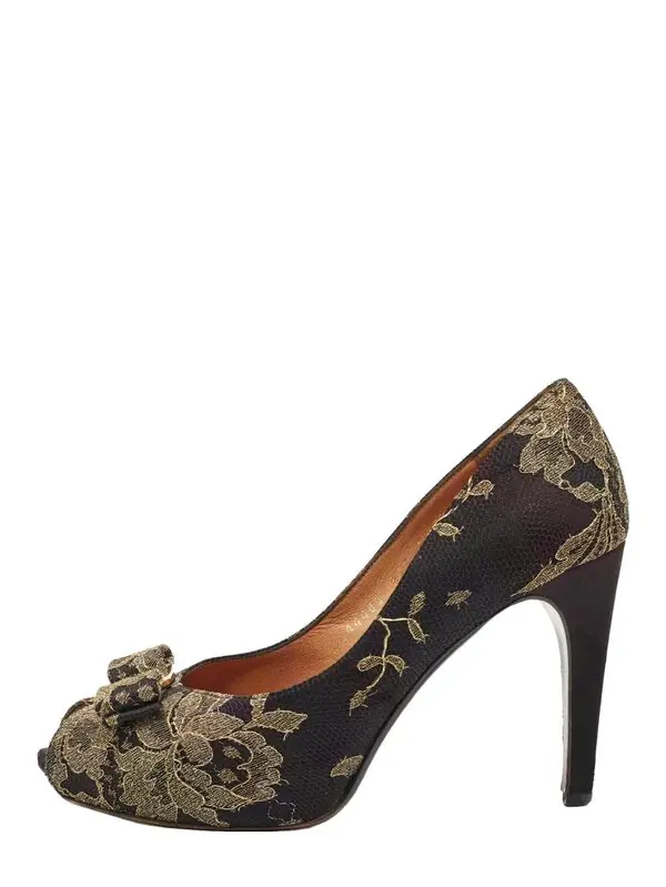 FERRAGAMO 110mm Floral-print Peep-toe Pumps - Black