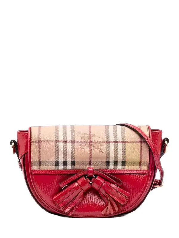 Burberry Patent Leather And Haymarket Check Maydown Crossbody Bag - Red
