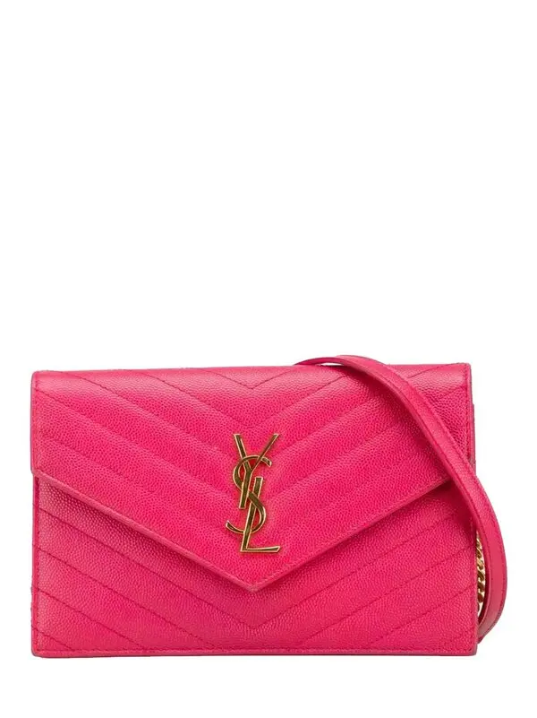 Saint Laurent 2018 Grain De Poudre Cassandre Envelope Wallet On Chain - Pink