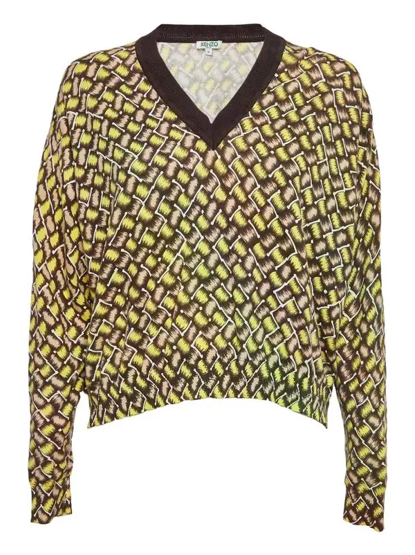 Kenzo V-neck Geometric Pattern Sweater - Yellow