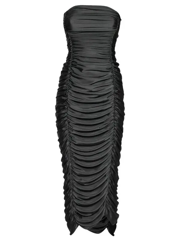 Norma Kamali Ruched Strapless Midi Dress - Black