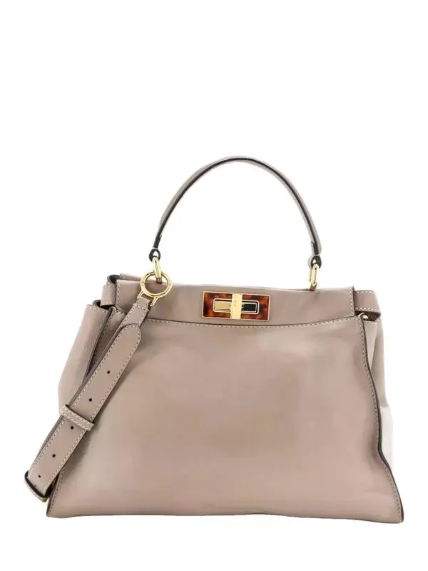 Fendi Peekaboo Regular Satchel With Plexiglass Detail - Neutrals