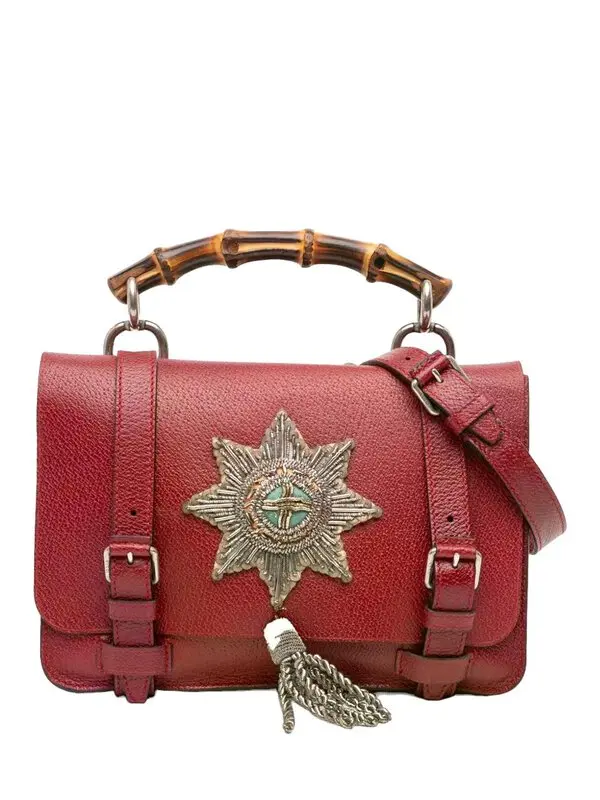 Gucci Leather Bamboo Convertible Top Handle Satchel - Red