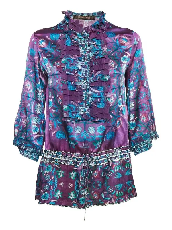 Roberto Cavalli Floral Ruffle Top - Purple