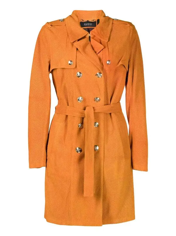 Gucci Perforated Suede Trench Coat - Orange