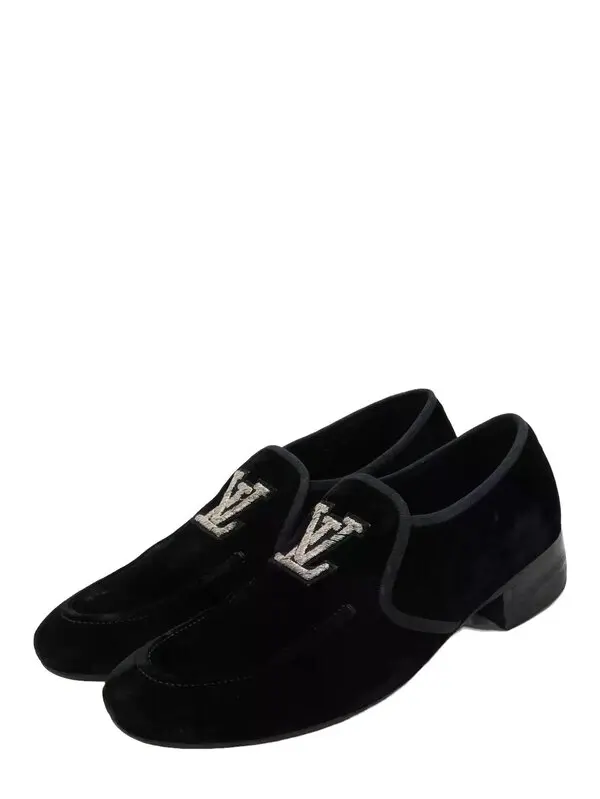 LOUIS VUITTON Monogram-embroidered Velvet Loafers - Black