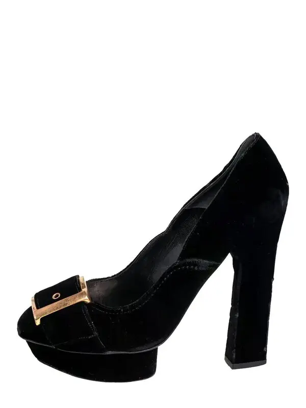 Alexander McQueen Platform Buckle Velvet Pumps - Black