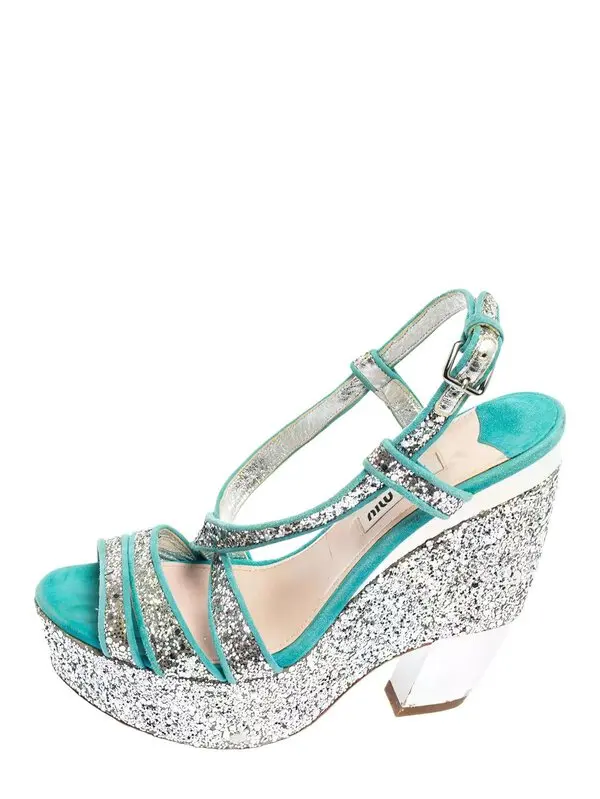 Miu Miu 135mm Glitter-embellished Suede Sandals - Blue