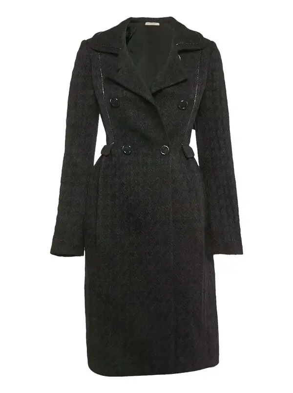 Bottega Veneta Jacquard Wool-silk Coat With Leather Details - Black